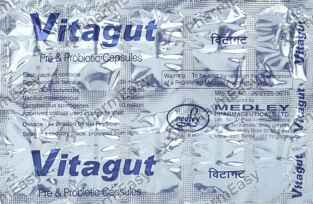 Vitagut Strip Of 10 Capsules: Uses, Side Effects, Price & Dosage ...