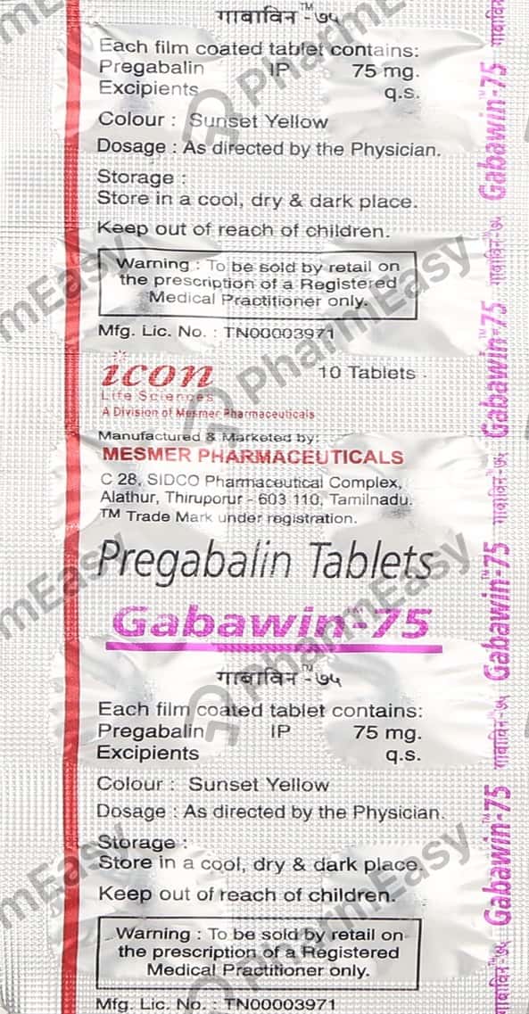 Gabawin 75 MG Tablet (10): Uses, Side Effects, Price & Dosage | PharmEasy