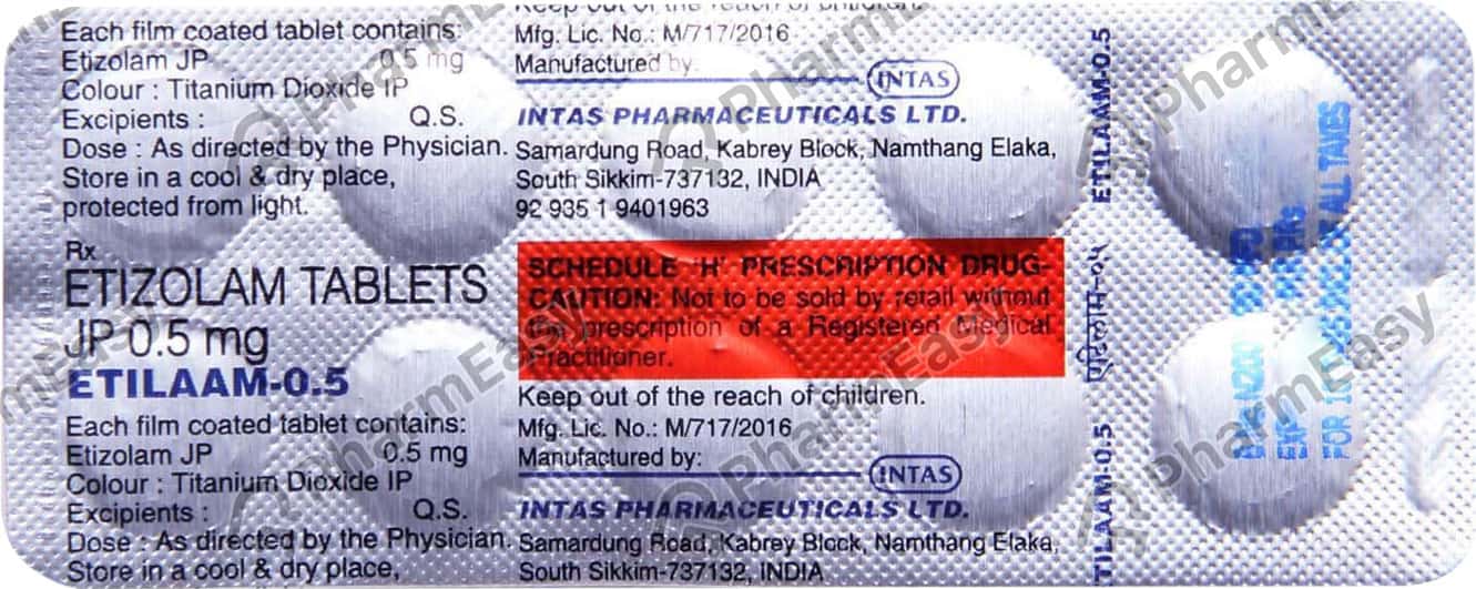 Etilaam 0.5 MG Tablet (10): Uses, Side Effects, Price & Dosage | PharmEasy
