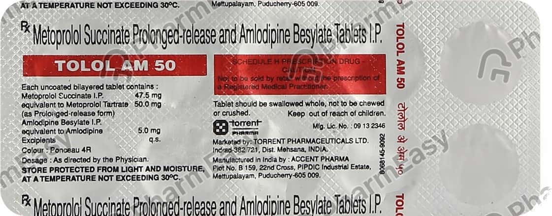 Tolol Am 50mg Strip Of 10 Tablets: Uses, Side Effects, Price & Dosage ...