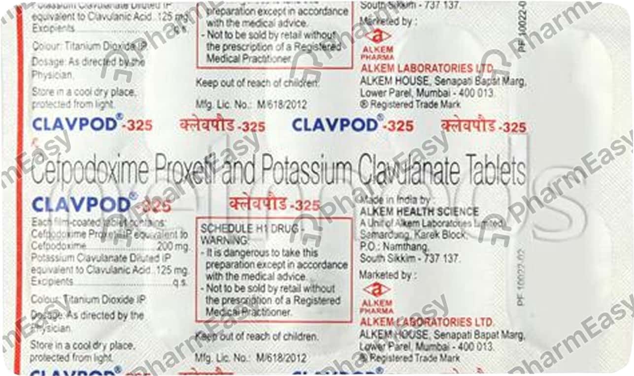 Clavpod 325mg Strip Of 10 Tablets: Uses, Side Effects, Price & Dosage ...