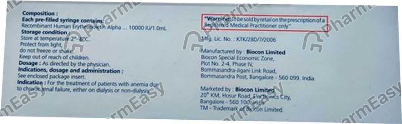 Erypro 10000 IU Solution For Injection (1): Uses, Side Effects, Price ...