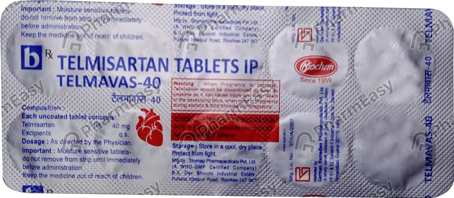 Telmivas 40 MG Tablet (10): Uses, Side Effects, Price & Dosage | PharmEasy