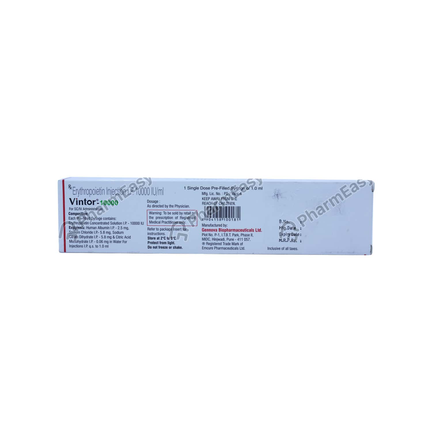 Buy Vintor 10000 IU Solution For Injection (1) Online at Flat 18% OFF ...