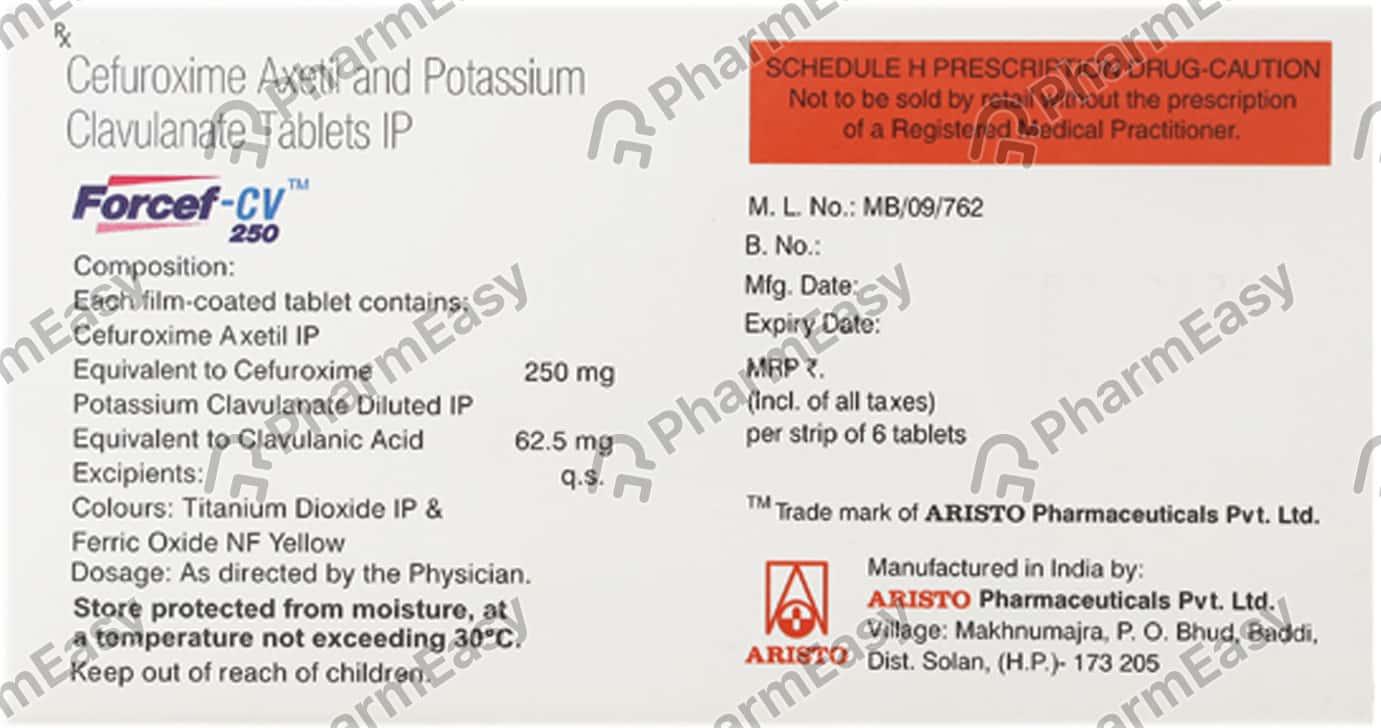 Forcef Cv 250mg Strip Of 6 Tablets: Uses, Side Effects, Price & Dosage ...