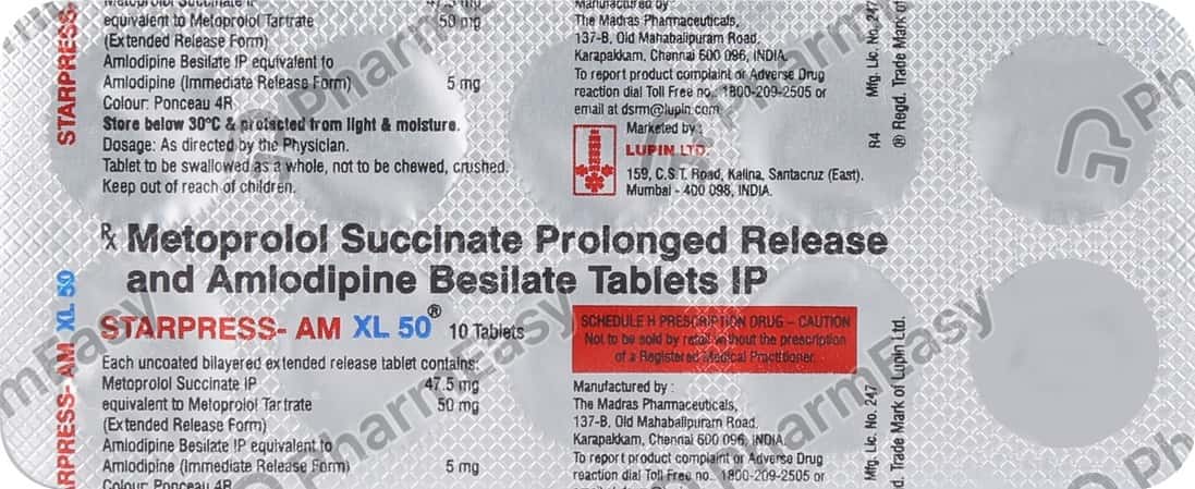 Starpress Am Xl 50mg Strip Of 10 Tablets: Uses, Side Effects, Price ...