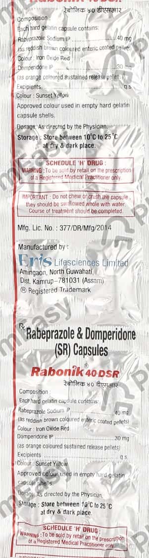 Rabonik Dsr 40mg Strip Of 10 Capsules: Uses, Side Effects, Price ...