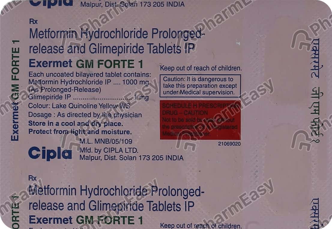 Exermet Gm Forte 1mg Strip Of 10 Tablets: Uses, Side Effects, Price ...
