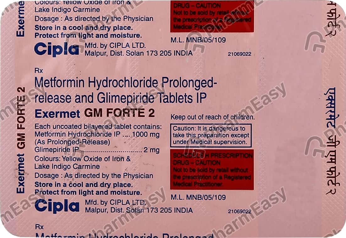 Exermet Gm Forte 2 Mg Strip Of 10 Tablets: Uses, Side Effects, Price ...