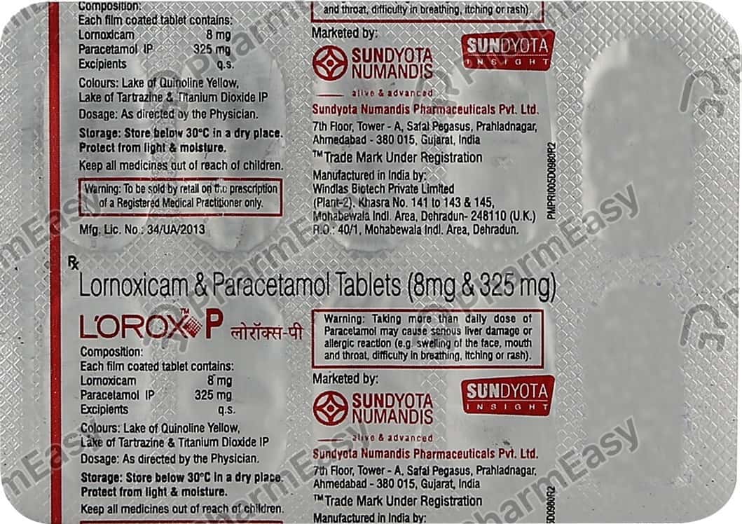 Lorox P Strip Of 10 Tablets: Uses, Side Effects, Price & Dosage | PharmEasy