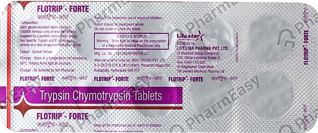 Flotrip Forte 100000 AU Tablet (10): Uses, Side Effects, Price & Dosage ...