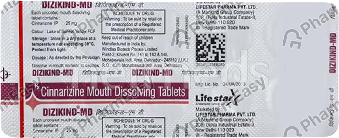 Dizikind Md 25 MG Tablet (10): Uses, Side Effects, Price & Dosage ...