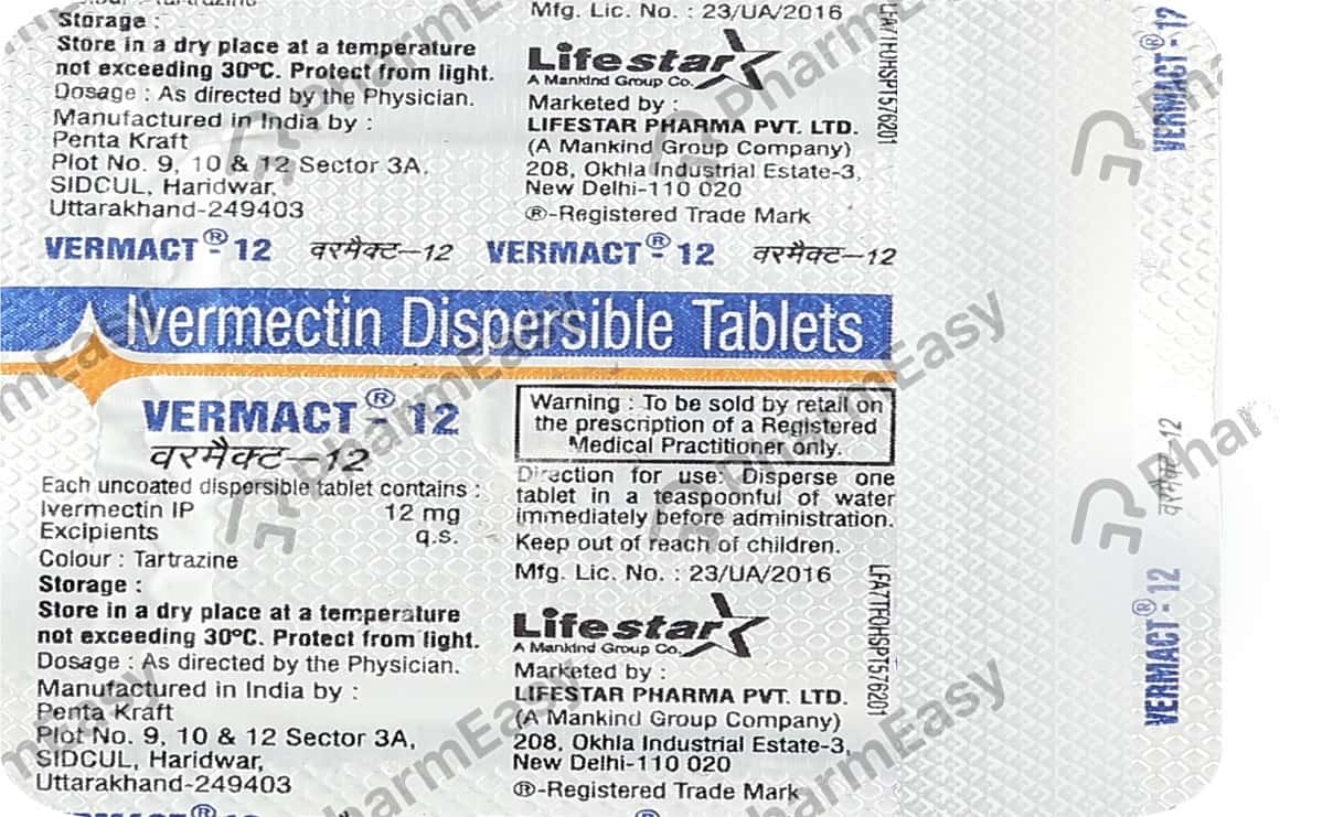 Vermact 12 MG Tablet (1): Uses, Side Effects, Price & Dosage | PharmEasy