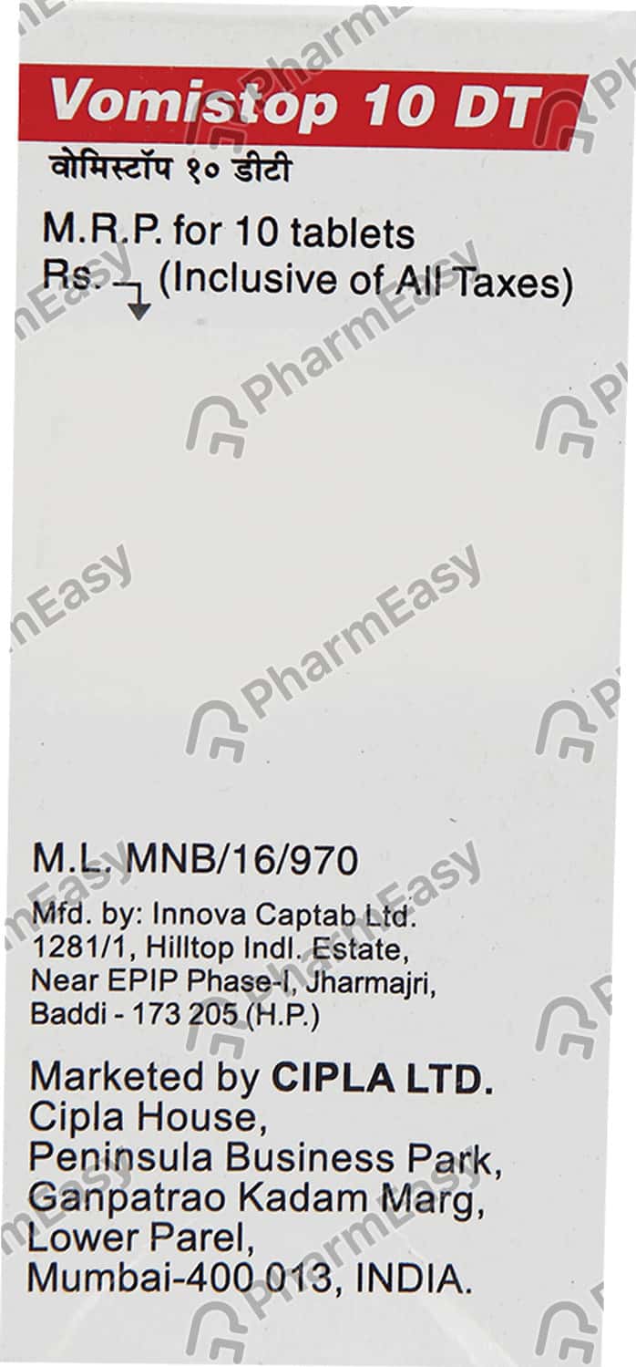 Vomistop 10 MG Tablet (10): Uses, Side Effects, Price, Dosage ...