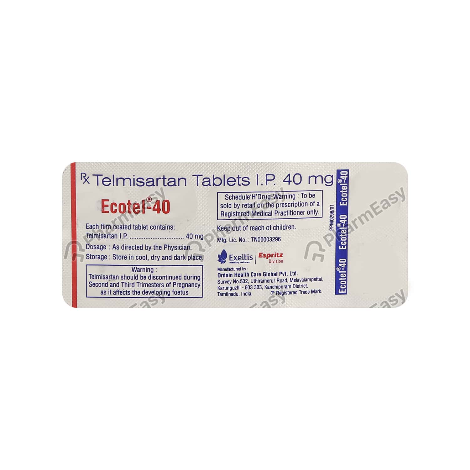 Ecotel 40 MG Tablet (10) - Uses, Side Effects, Dosage, Composition ...