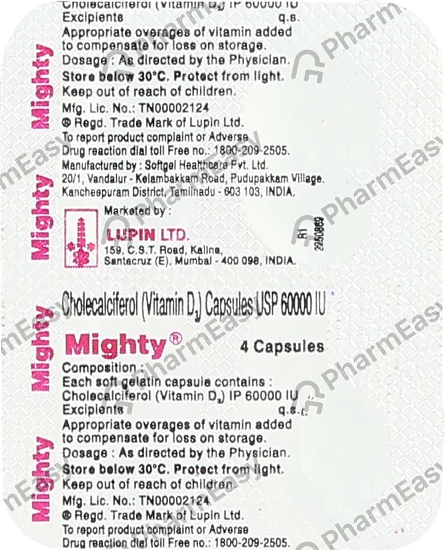 Mighty 60000 IU Capsule (4): Uses, Side Effects, Price & Dosage | PharmEasy