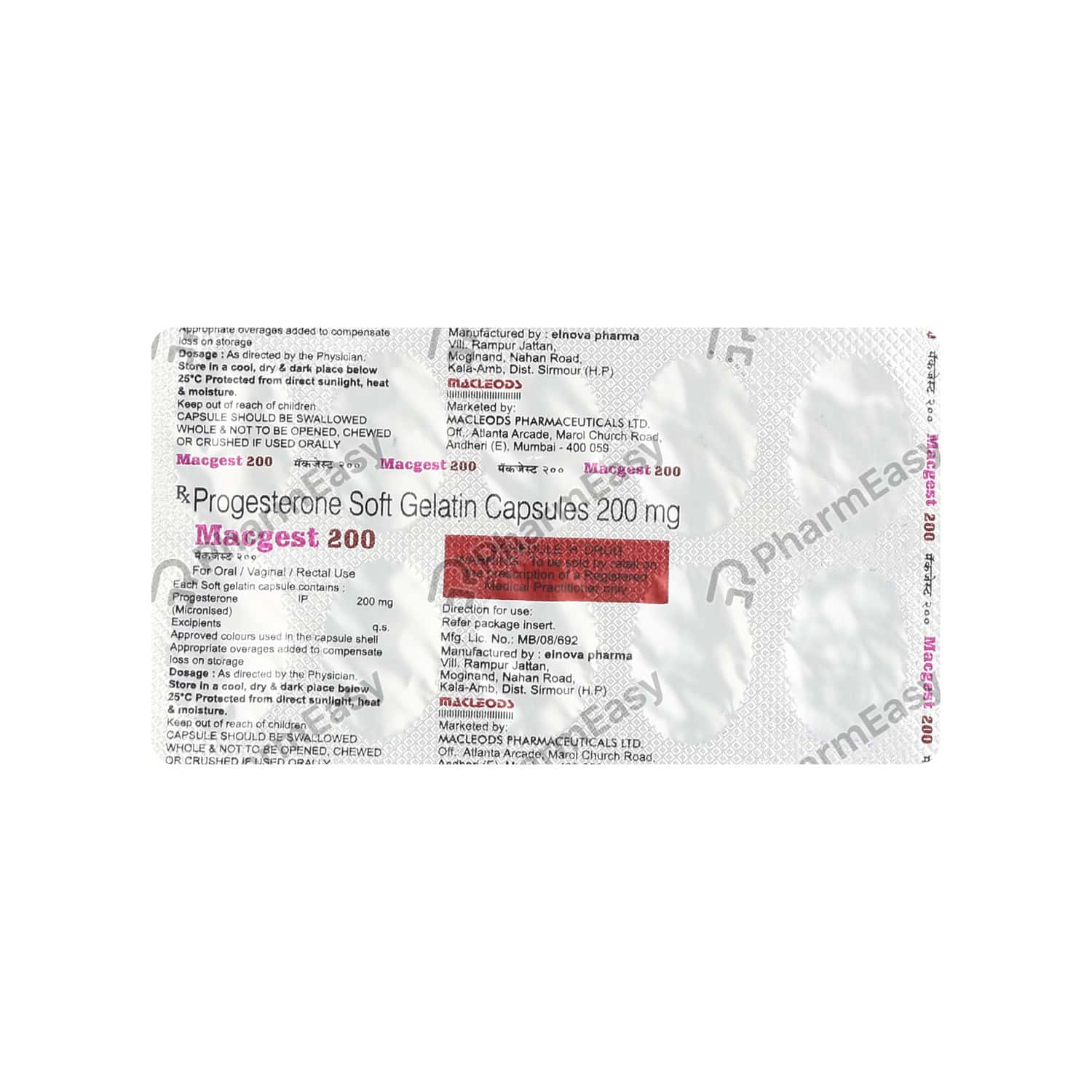 Macgest 200 MG Oral/Vaginal/Rectal Capsule (10) - Uses, Side Effects ...