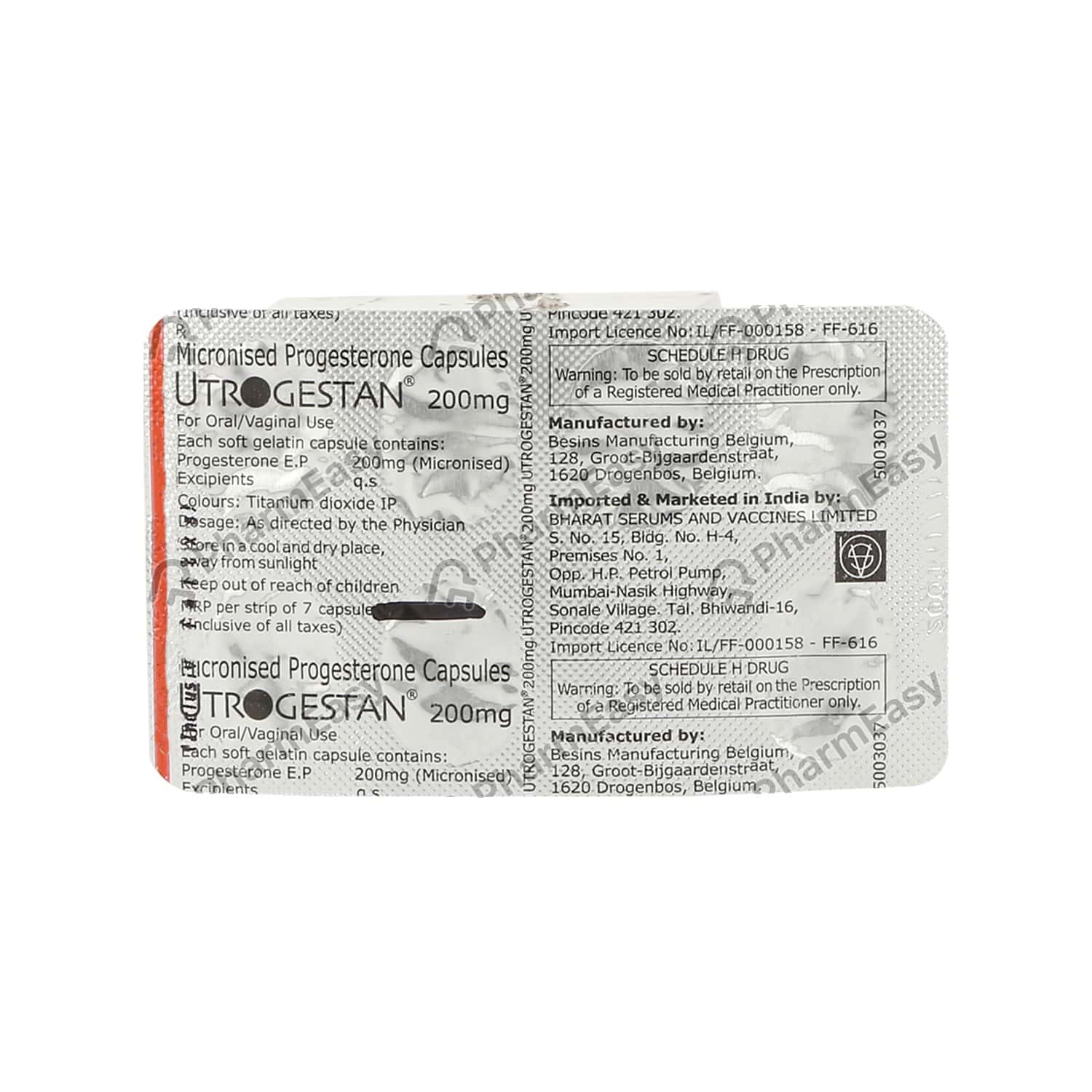 Utrogestan 200 MG Oral/Vaginal Capsule (7) - Uses, Side Effects, Dosage ...