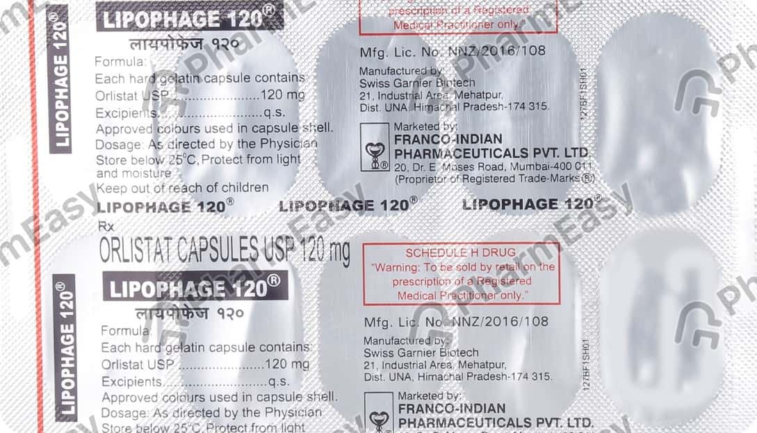 Lipophage 120 MG Capsule (10): Uses, Side Effects, Price & Dosage ...