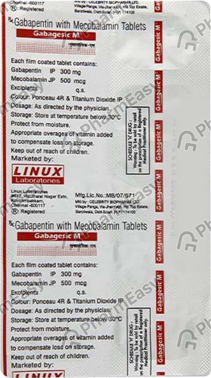 Gabagesic M Strip Of 10 Tablets: Uses, Side Effects, Price & Dosage ...