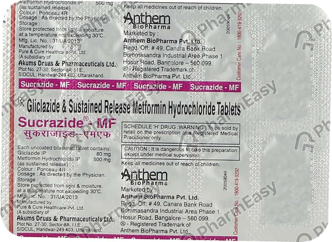 Sucrazide Mf Strip Of 10 Tablets: Uses, Side Effects, Price & Dosage ...
