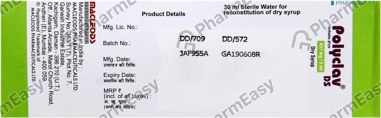 Polyclav Ds Dry Syrup 30ml: Uses, Side Effects, Price & Dosage | PharmEasy