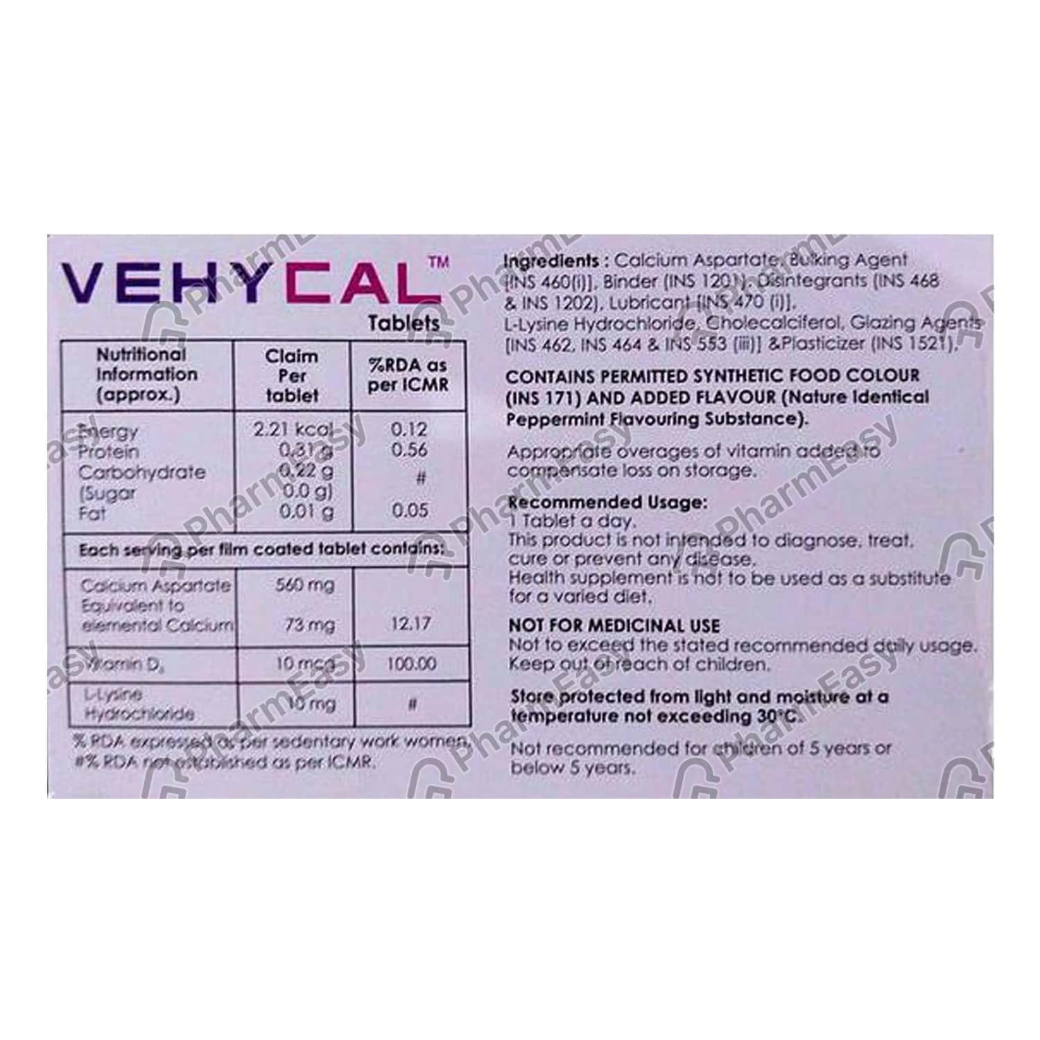 Vehycal Strip Of 10 Tablets - Uses, Side Effects, Dosage, Composition ...