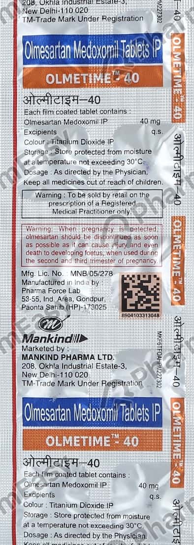 Olmetime 40 MG Tablet (10): Uses, Side Effects, Price & Dosage | PharmEasy