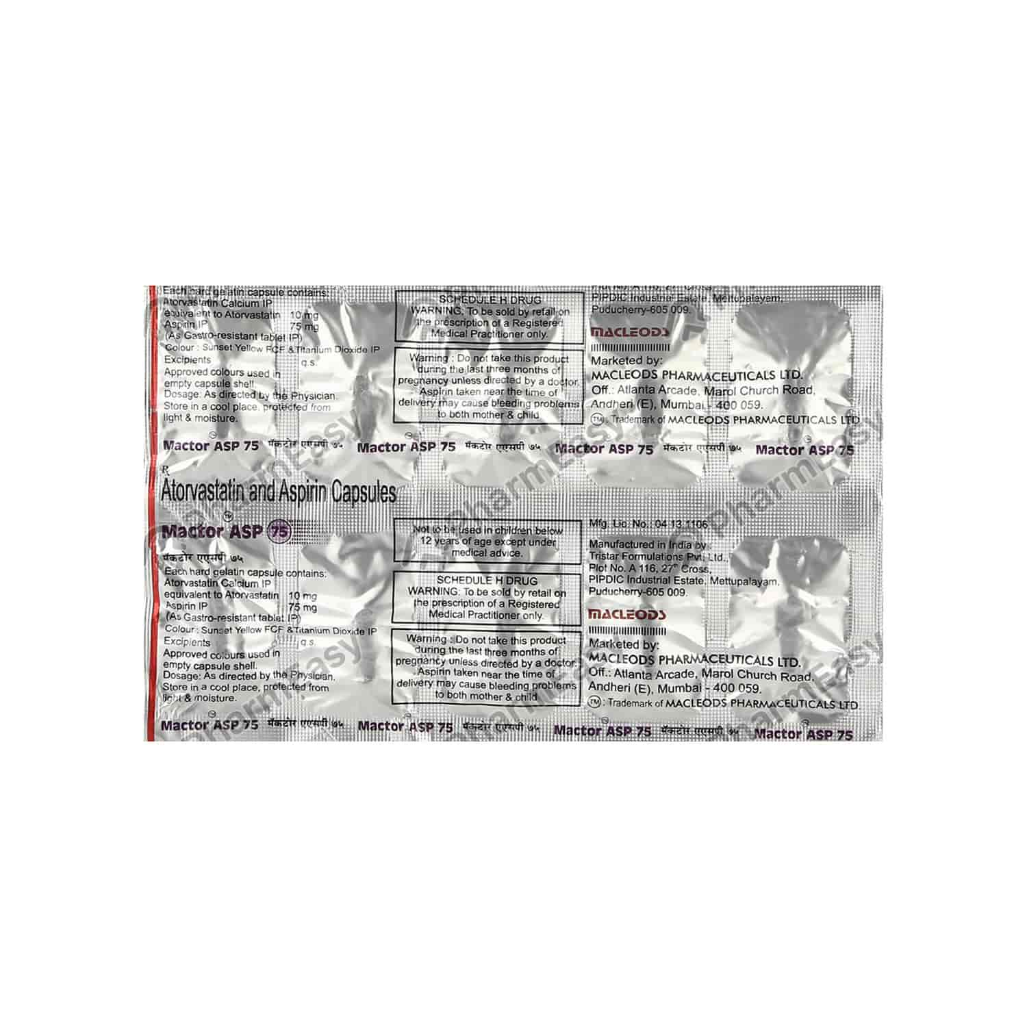 Mactor Asp 75mg Capsule 10'S - Uses, Side Effects, Dosage, Composition ...