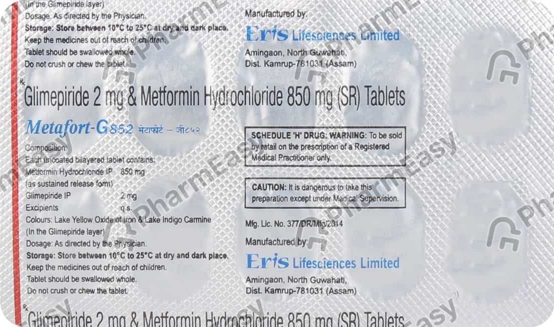 Metafort G 852mg Strip Of 10 Tablets: Uses, Side Effects, Price ...