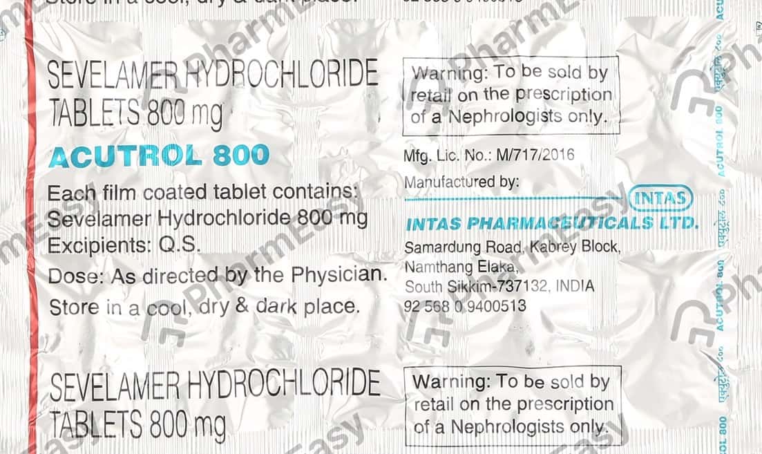 Acutrol C 800 MG Tablet (10): Uses, Side Effects, Price & Dosage ...