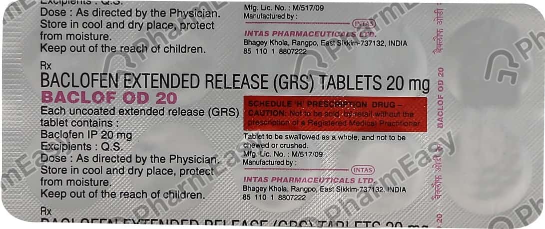 Baclof Od 20 MG Tablet (10): Uses, Side Effects, Price, Dosage & Composition | PharmEasy