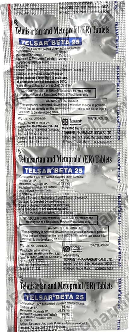 Telsar Beta 25mg Strip Of 10 Tablets: Uses, Side Effects, Price ...