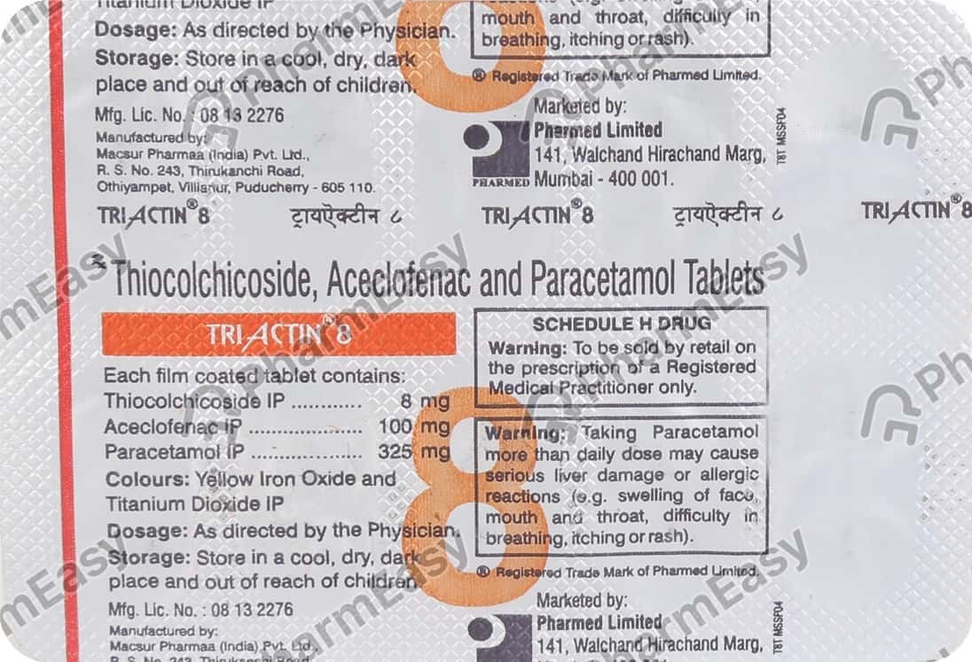 Triactin 8mg Strip Of 10 Tablets: Uses, Side Effects, Price & Dosage ...