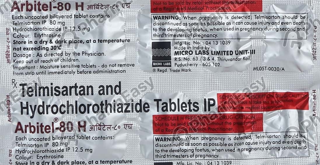 Order Arbitel H 80mg Strip Of 10 Tablets Online at discount rate