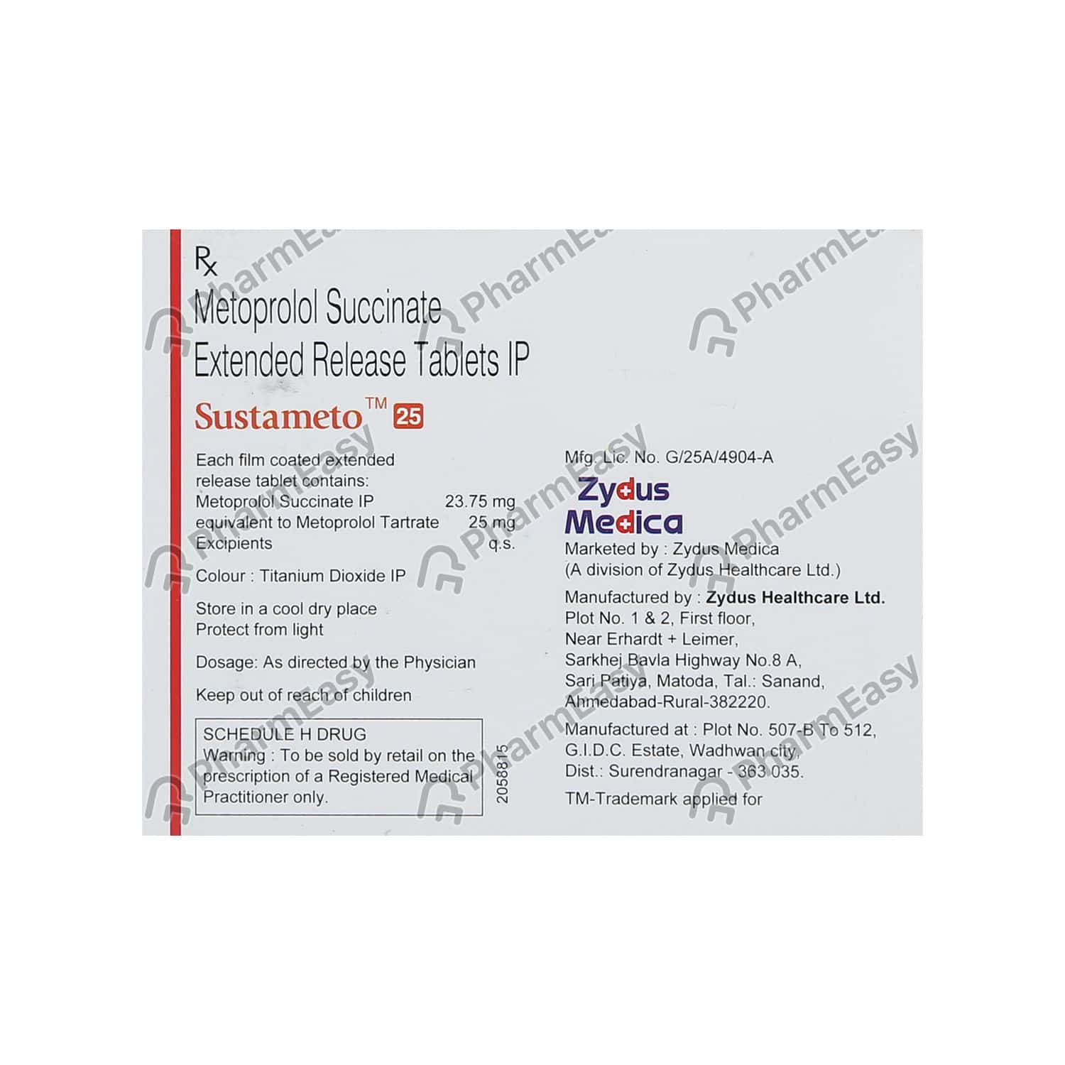 Sustameto 25 MG Tablet (10) - Uses, Side Effects, Dosage, Composition ...