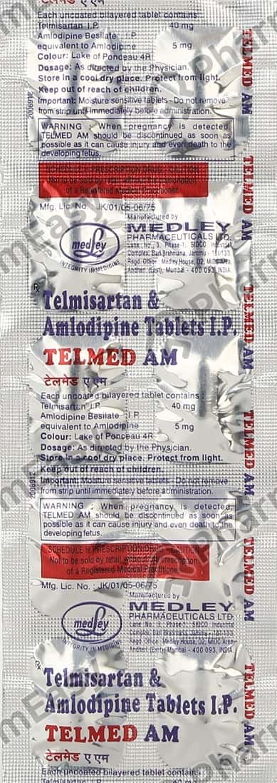 Telmed Am 40/5mg Strip Of 10 Tablets: Uses, Side Effects, Price ...