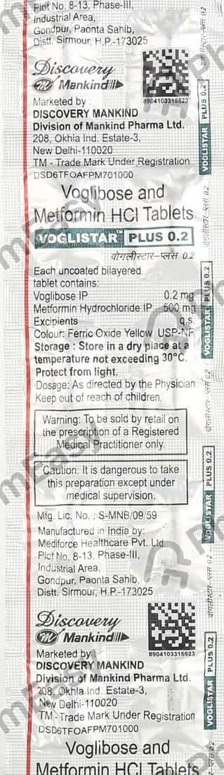 Voglistar Plus 0.2mg Strip Of 10 Tablets: Uses, Side Effects, Price ...