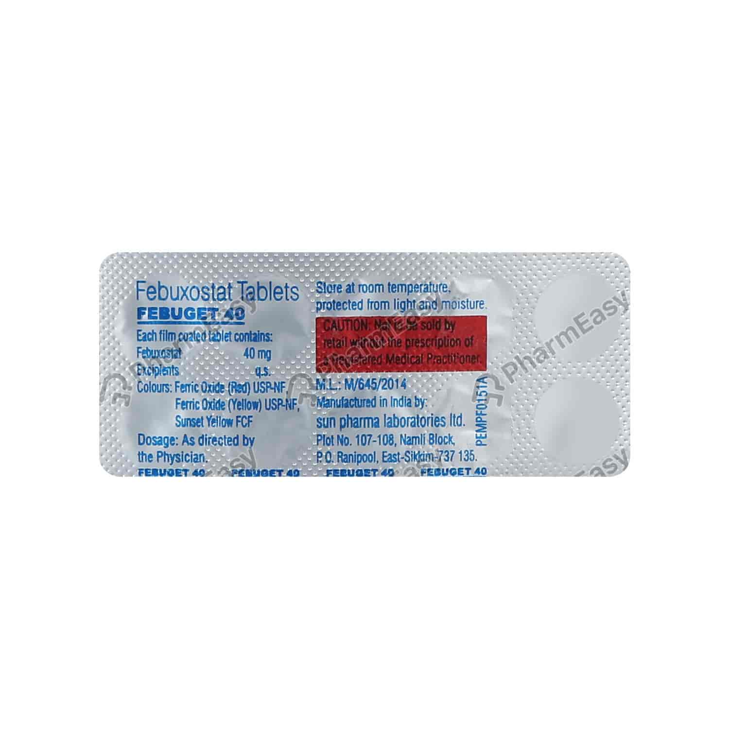 Febuget 40mg Tab 10'S - Uses, Side Effects, Dosage, Composition & Price ...