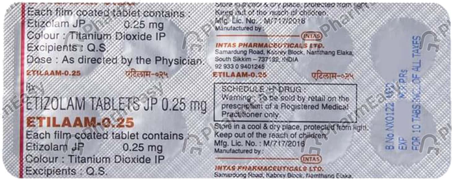 Etilaam 0.25 MG Tablet (10): Uses, Side Effects, Price & Dosage | PharmEasy