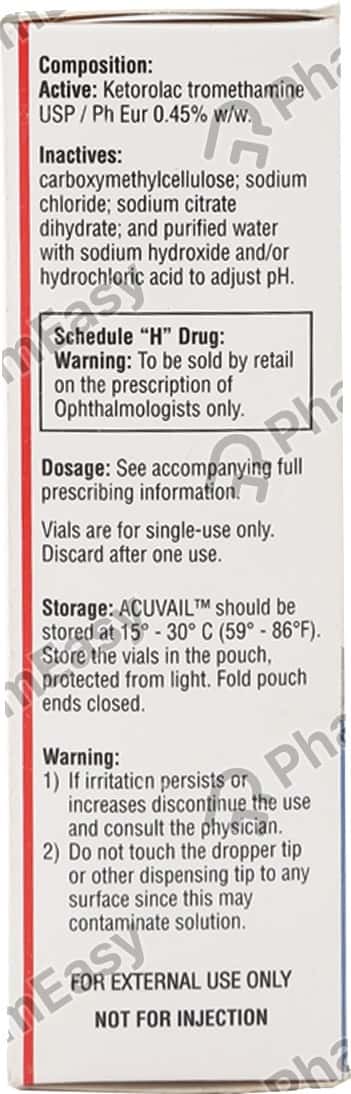 Acuvail 0.45 % Eye Drop (0.4): Uses, Side Effects, Price & Dosage ...
