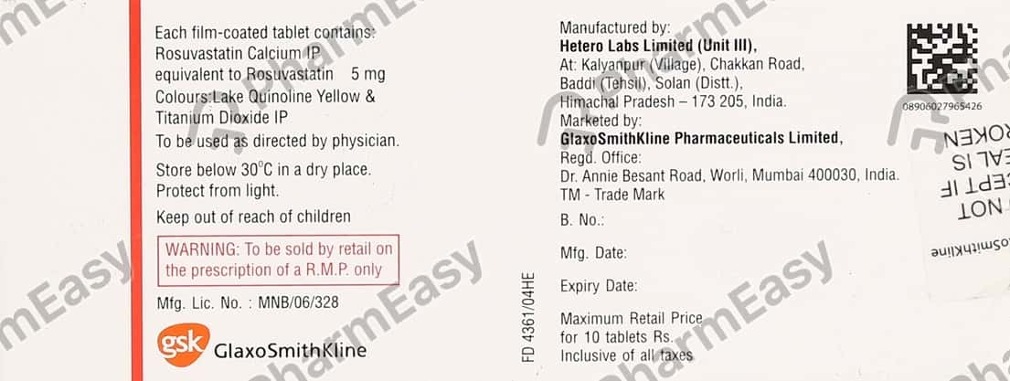 Rosutec 5 MG Tablet (10): Uses, Side Effects, Price & Dosage | PharmEasy