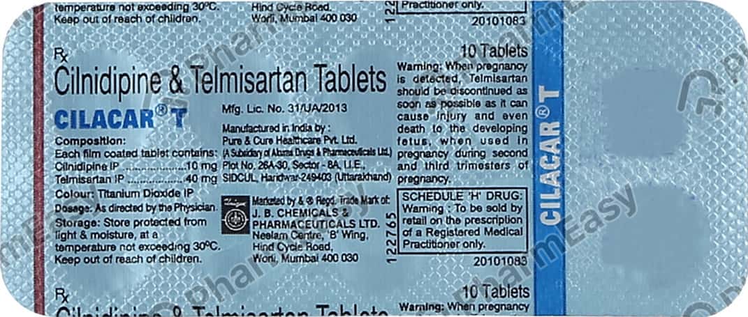 Cilacar T Strip Of 10 Tablets: Uses, Side Effects, Price & Dosage | PharmEasy