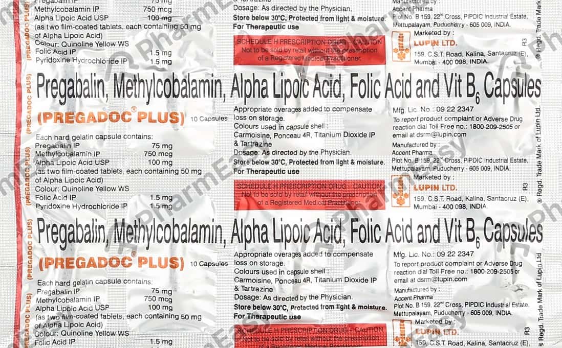 Pregadoc Plus Strip Of 10 Capsules: Uses, Side Effects, Price & Dosage ...