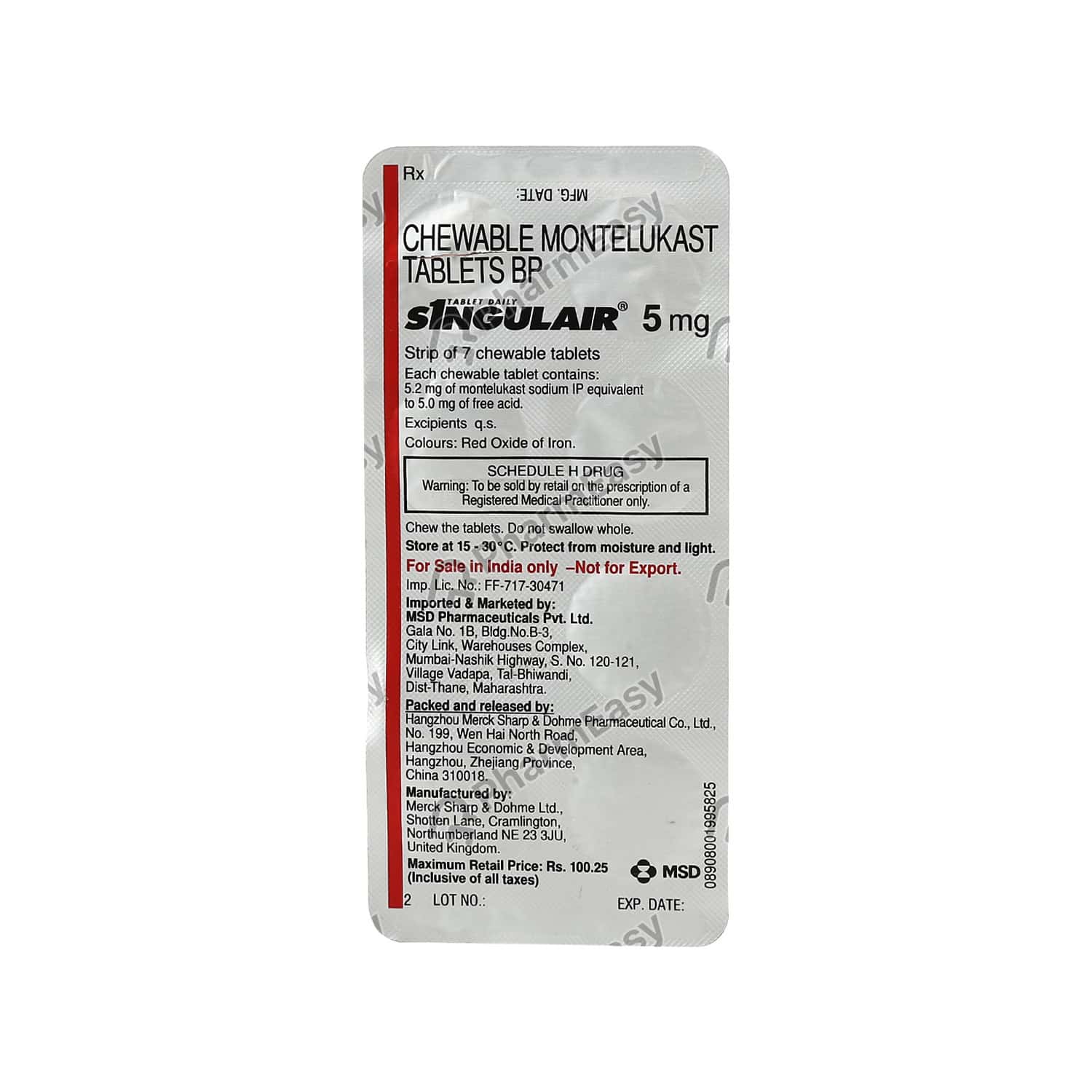 Buy Singulair 5 MG Tablet (7) Online at Flat 18% OFF* | PharmEasy
