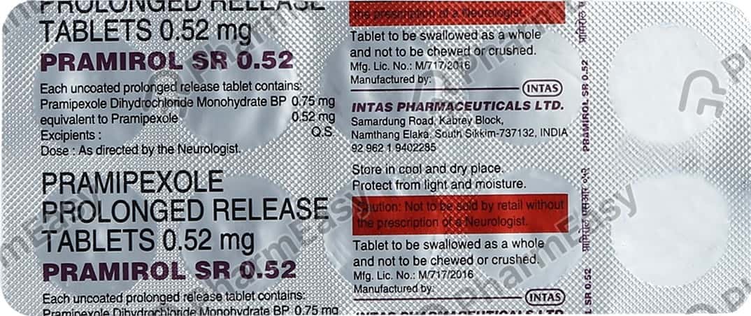 Pramirol Sr 0.52 MG Tablet (10): Uses, Side Effects, Price & Dosage ...