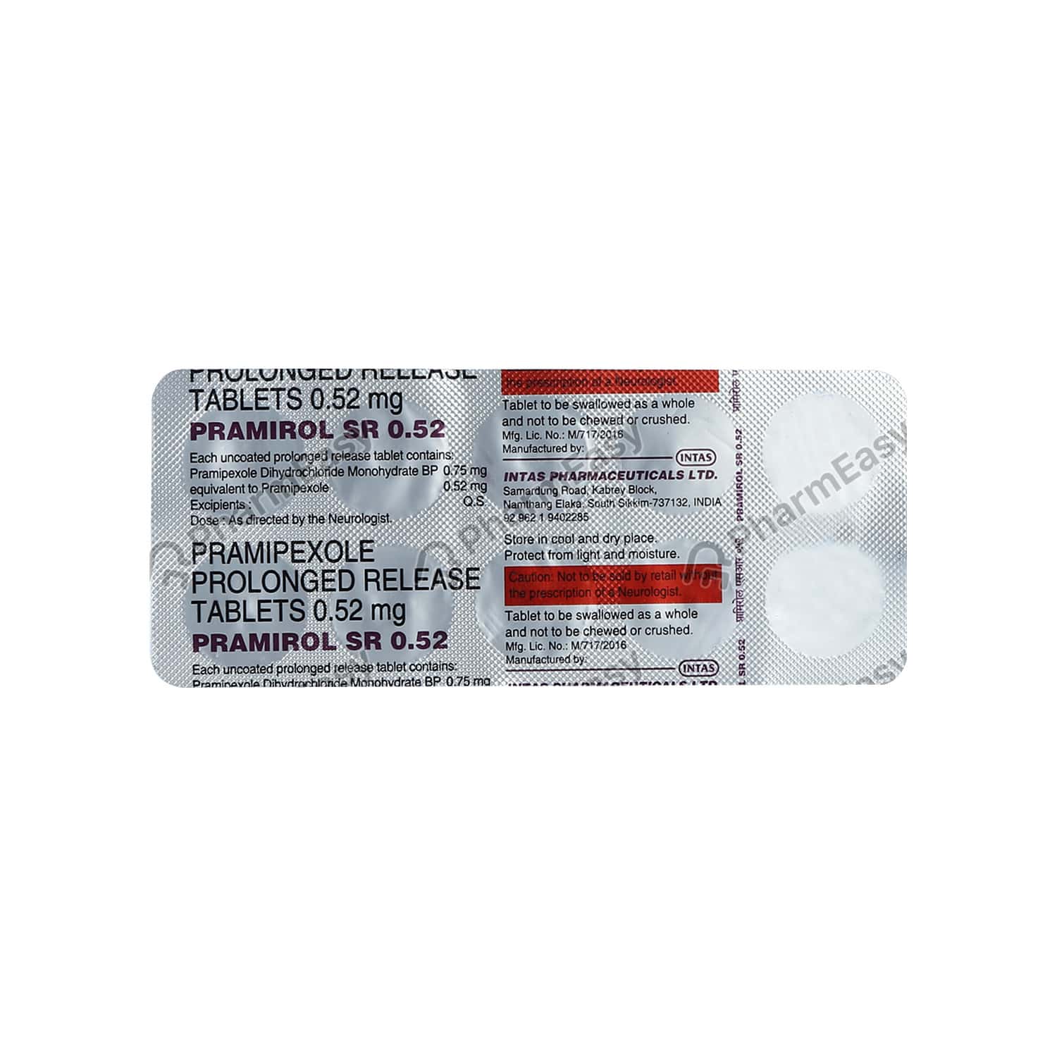 Buy Pramirol Sr 0.52 MG Tablet (10) Online at Flat 18% OFF* | PharmEasy