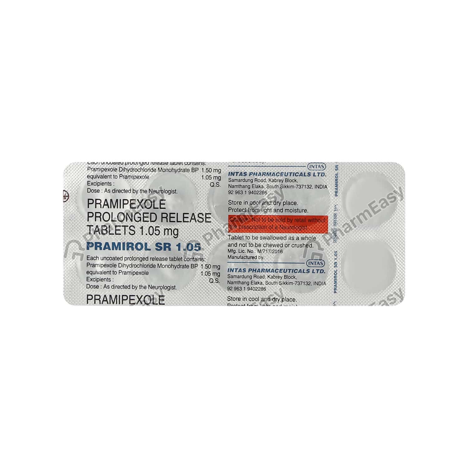 Buy Pramirol Sr 1.05 MG Tablet (10) Online at Flat 18% OFF* | PharmEasy