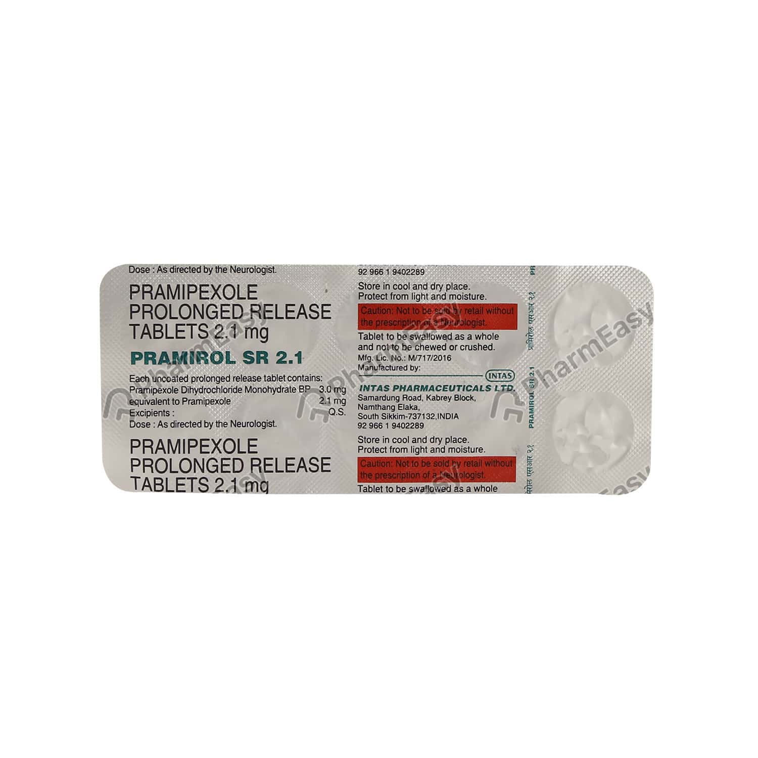 Buy Pramirol Sr 2.1 MG Tablet (10) Online at Flat 18% OFF* | PharmEasy