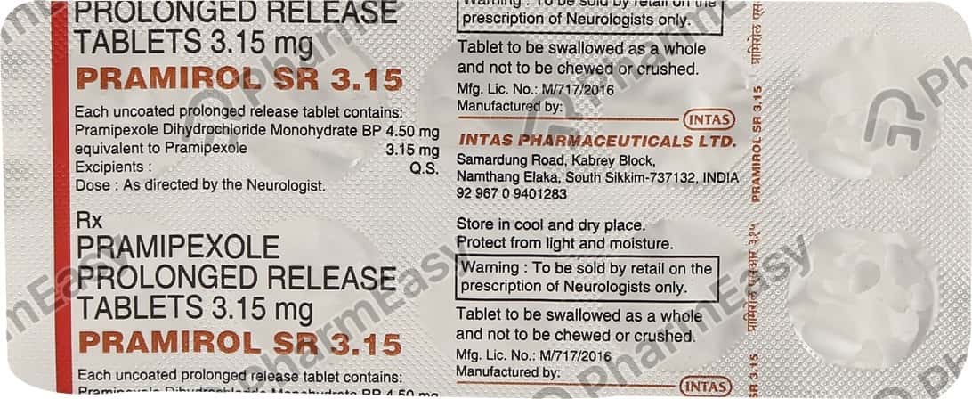 Pramirol Sr 3.15 MG Tablet (10): Uses, Side Effects, Price & Dosage ...